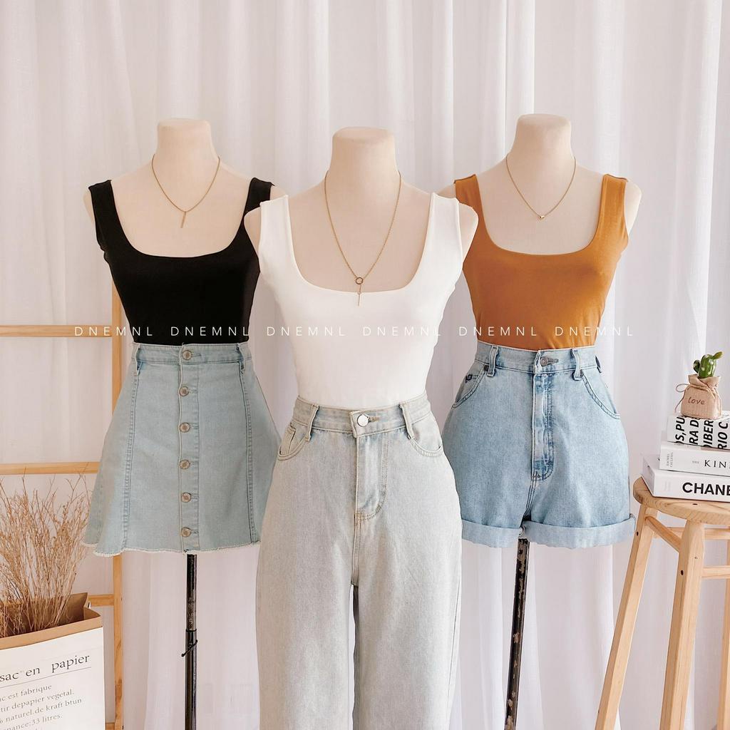Dnemnlph Squareneck Seamless Tank Top Double Fabric Trendy Korean