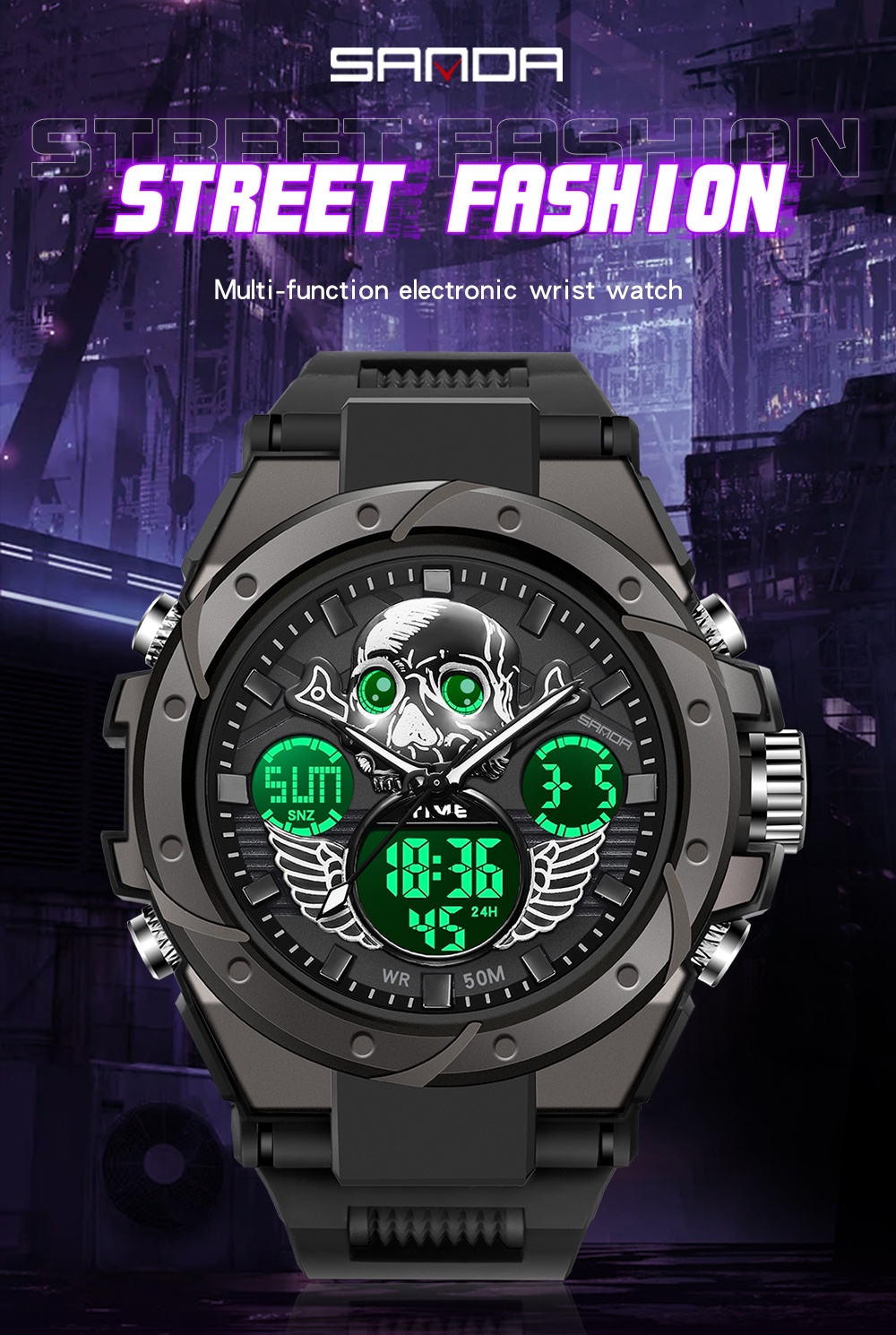 SANDA Brand Digital Watch Man 2 Time Quartz Electronic Watches ...