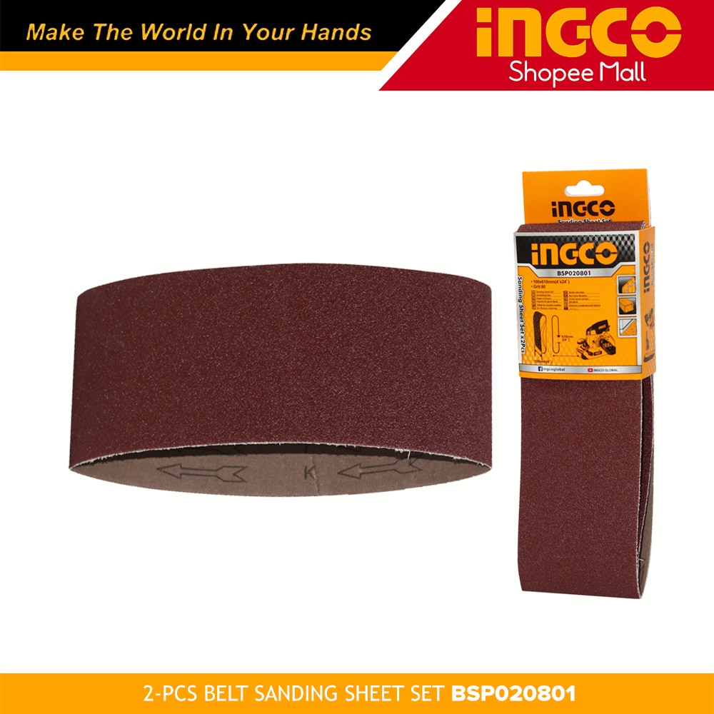 Ingco BSP020801 2pcs Belt Sanding Sheet Set 100 x 610mm Grit P80 ...