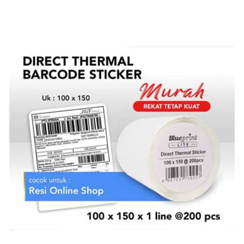 Direct thermal barcode sticker receipt / receipt label for online 100 x ...