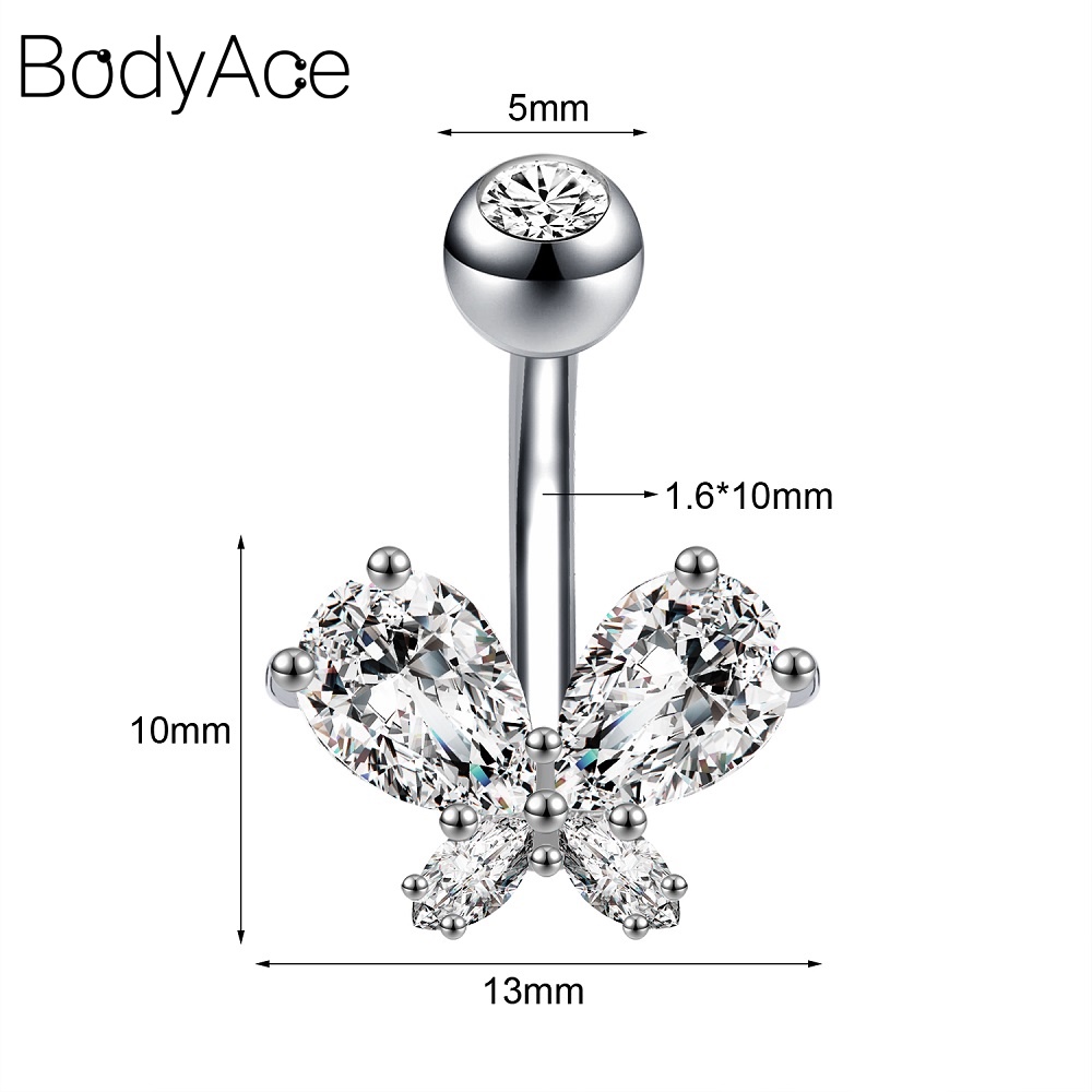 Bodyace Butterfly Navel Rings Silver Belly Button Rings Stainless Steel ...