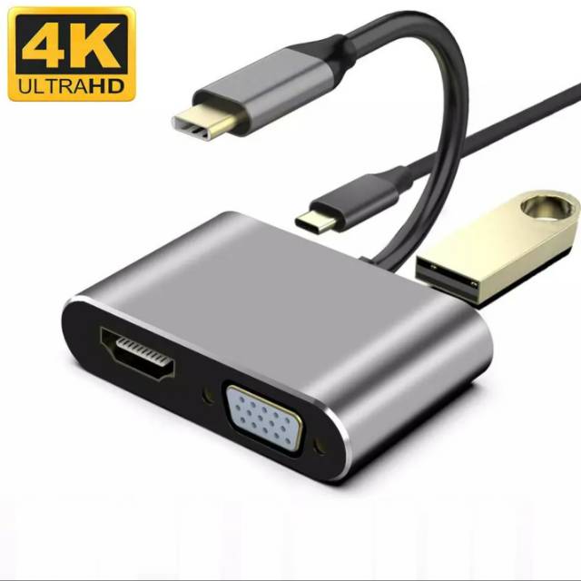 4kx2k OTG USB Type C Converter Cable 3.1 to HDMI/VGA/USB 3.0/PD 4 in 1 | Shopee Philippines
