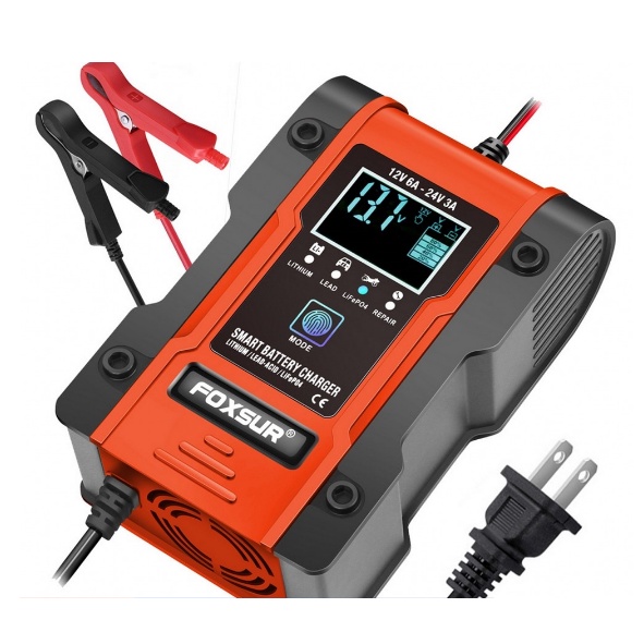 FOXSUR 12V 24V 6A Charger for Lithium Motorcycle Car Battery-US Plug | Shopee Philippines