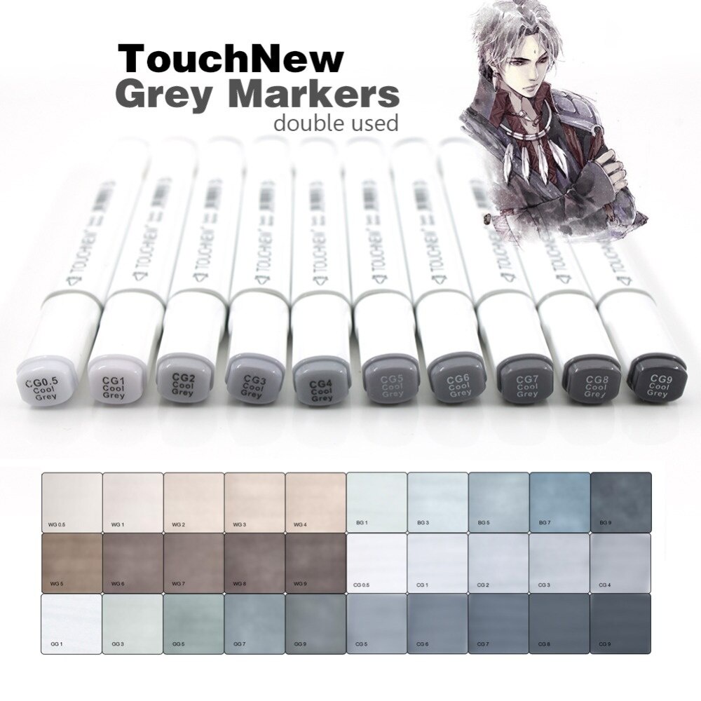 TOUCHNEW Marker Pen 12/30 Colors Grey Colors Art Markers Double-Tip ...