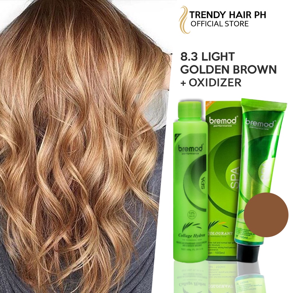 Original Bremod Hair Color 8.3 Light Golden Brown + Oxidizer | Shopee ...