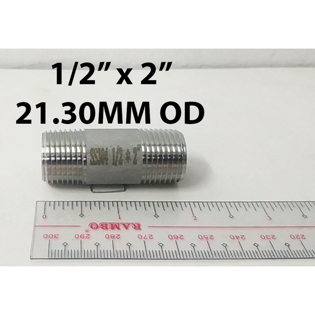 SS NIPPLE 1/2" X 2" SCH40 THREADED SCREW TYPE STAINLESS STEEL | Shopee ...