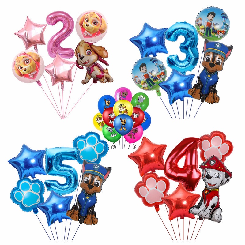 7pcs Paw Patrol Dog Digital Balloon Set Chase Skye Marshall Boys Girls Foil Balloons Kids ...