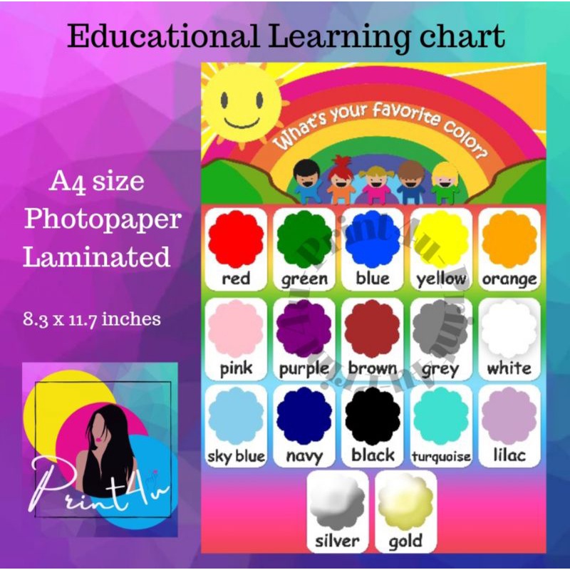 Kids Color Learning chart Laminated educational materials | Shopee ...