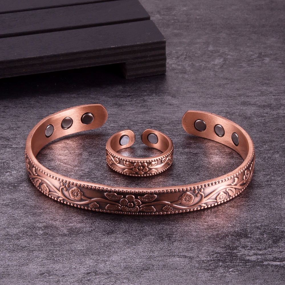 Vintage Magnetic Pure Copper Jewelry-Set Adjustable Bracelet Ring ...