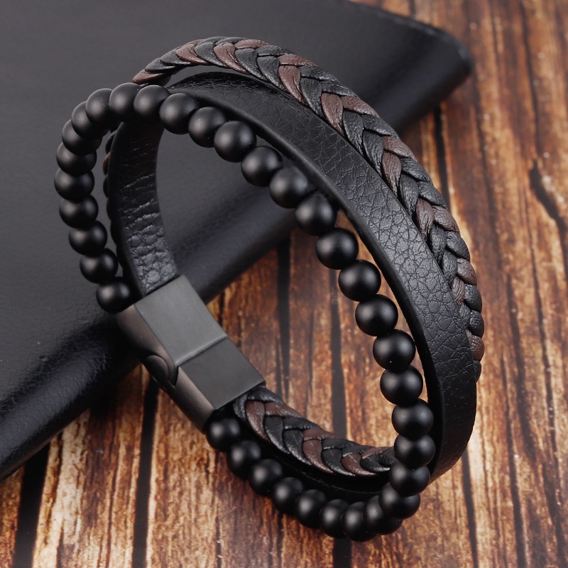 Natural Volcanic Stone Multilayer Leather Men's Bracelet/fashion ...