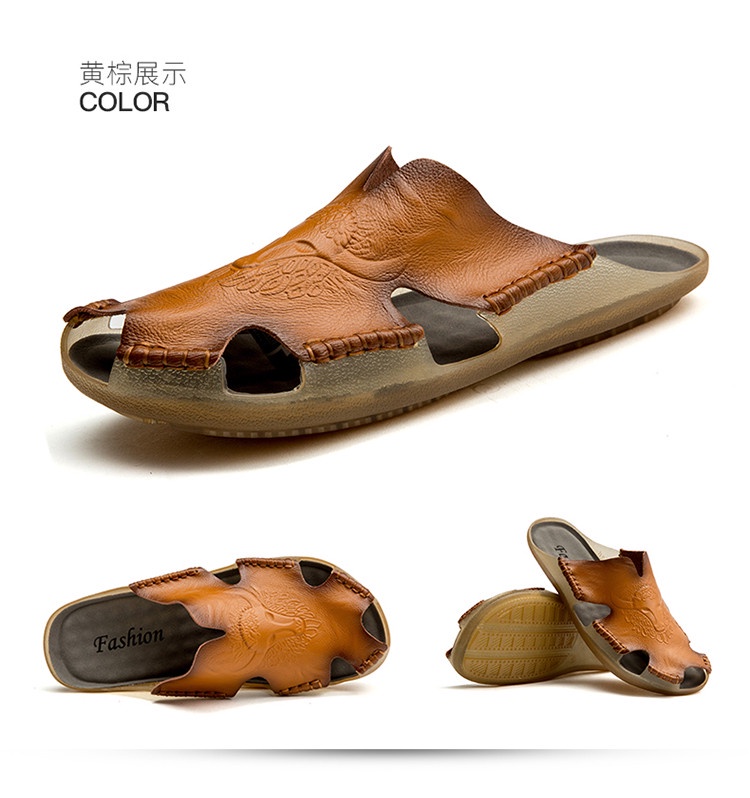 Summer Genuine Leather Men's Sandals Classic Beach Shoes Outdoor ...