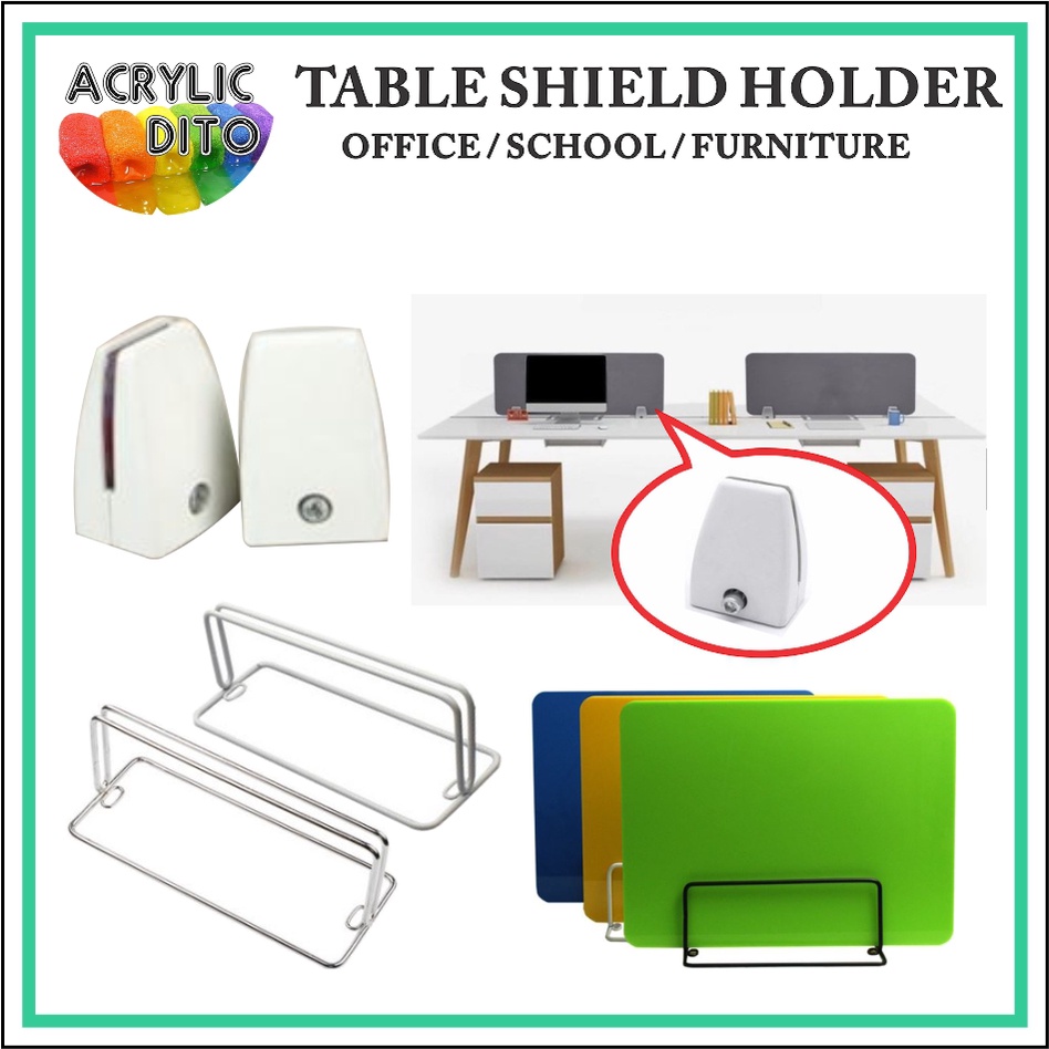 Table Shield Holder / Divider Bracket White Clamp Acrylic Partition ...