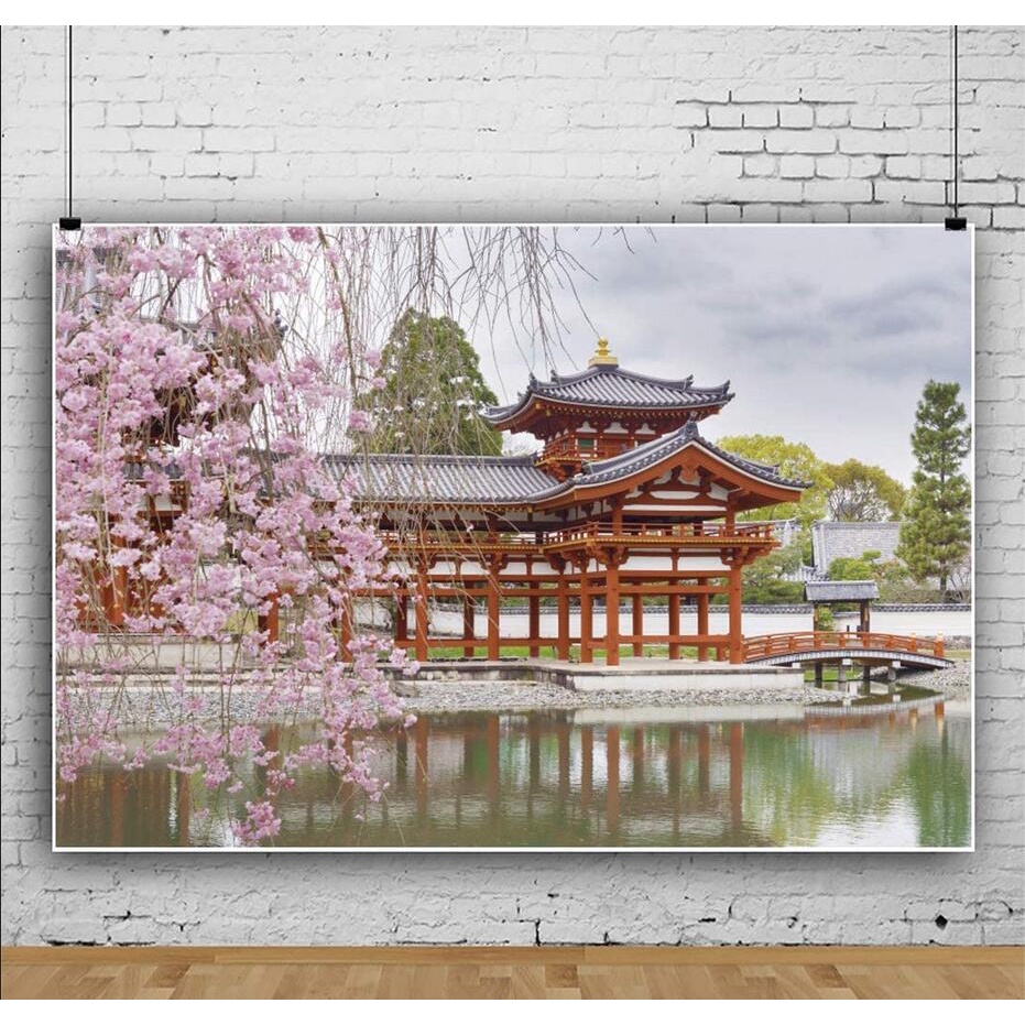 7x5ft Chinese Scenery Backdrop Chinese Style Building Garden Pink ...
