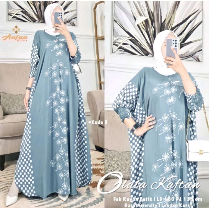 Olala Green Pine Kaftan Women Super Jumbo XXXXL Motif Batik Cap Encim ...