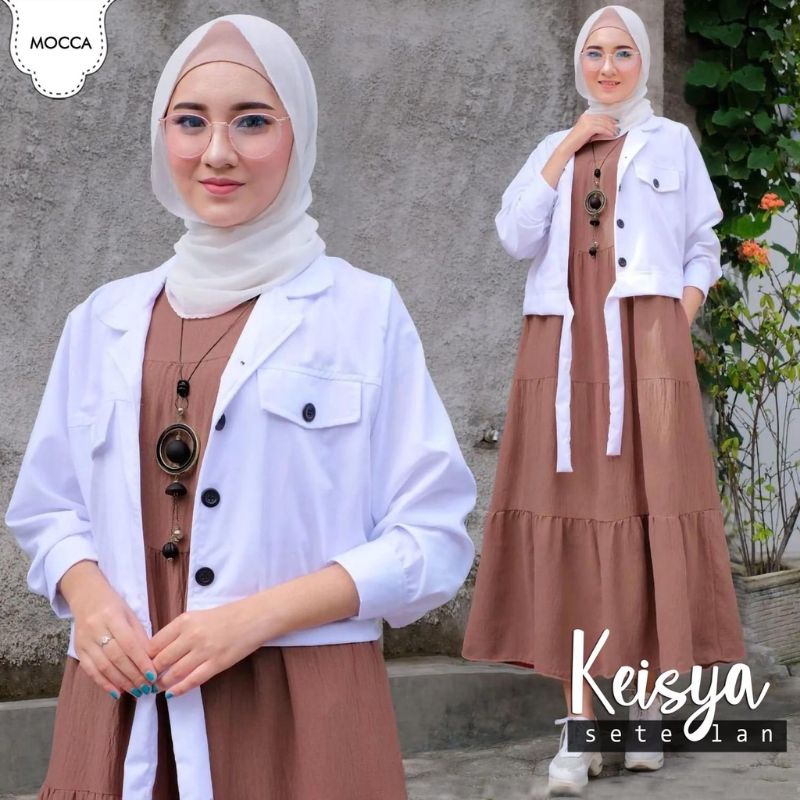Gamis Shirt Set Teen Simple Latest Cardigan One Set 2in1 Keisya Street ...