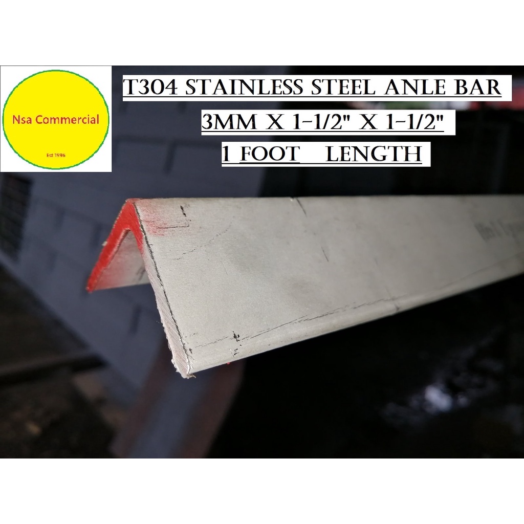 Stainless Steel Angle Bar 3mm x 1-1/2" x 1-1/2" x 1 FOOT Length T304 ...