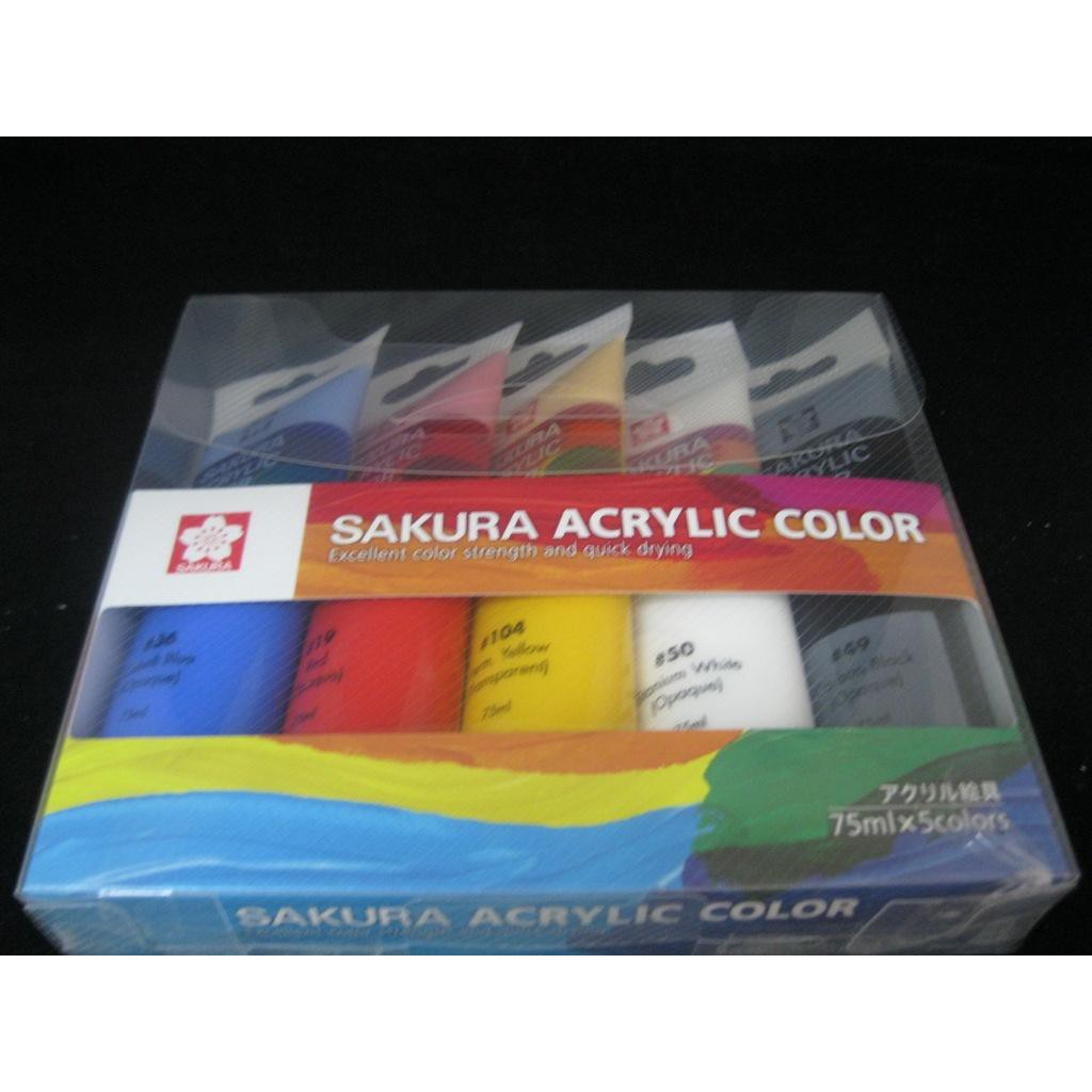 Sakura Acrylic Color 75ml 5's ( Titanuim White, Red, Yellow, Cobalt ...