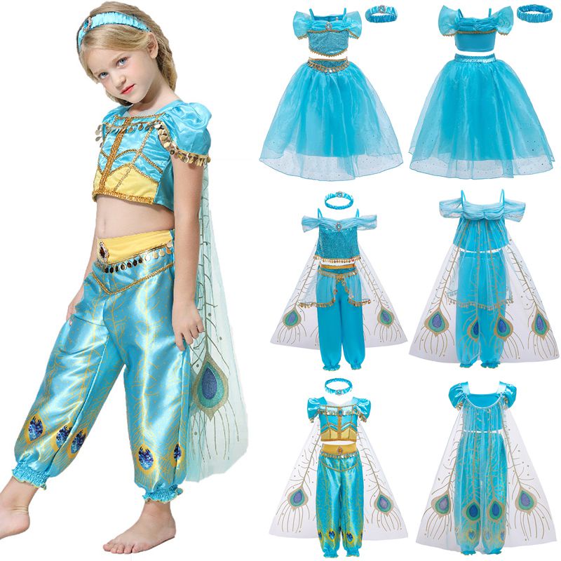 Arabian Princess Aladdin Dress up Costume Girls Sequined Jasmine ...