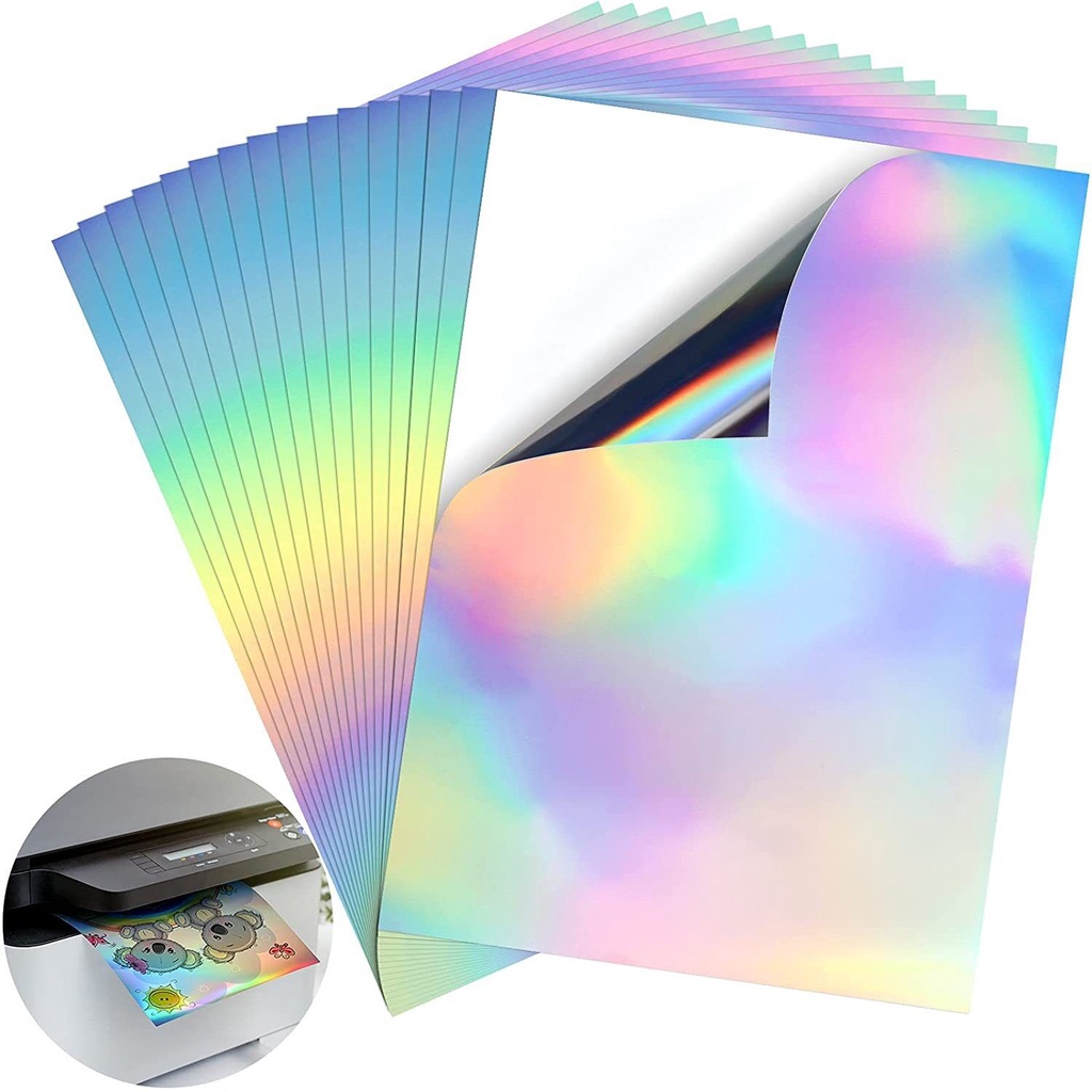 A4 20 Holographic Printable Vinyl Sticker Paper Rainbow Vinyl ...
