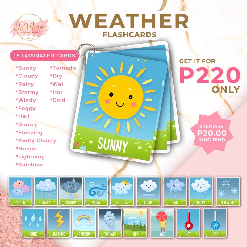 WEATHER Laminated Flashcards Interactive Educational Toys Kids Toddlers ...