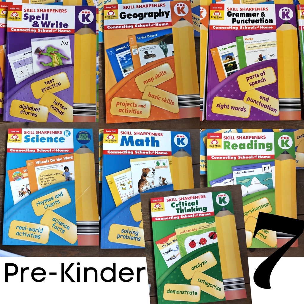 Evan Moor Skill Sharpener workbooks (7 books) PreKINDER | Shopee ...