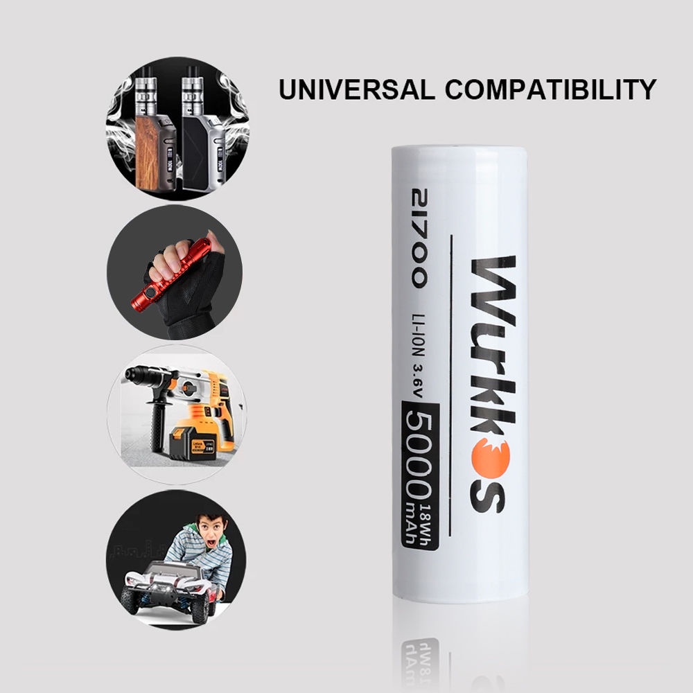 2Pc Wurkkos 3.7V 21700 rechargeable battery 5000mAh power battery 21700 ...