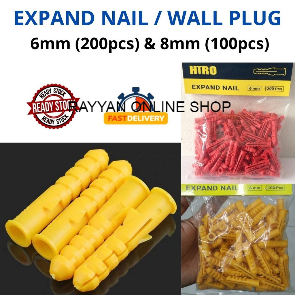 MALAYSIA STOCK!- 100pcs 8mm Expand Nail / Wall Plug / Palam Dinding ...