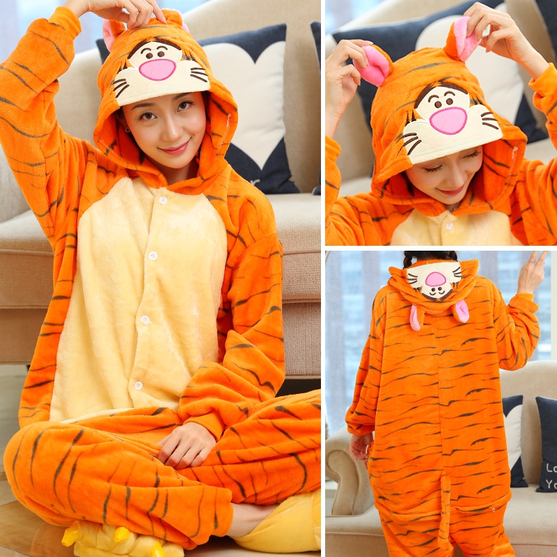 Pikachu Onesies Jumping Tiger Cartoon Pajamas Women Kigurumi Men Animal One-Piece Jumpsuit ...