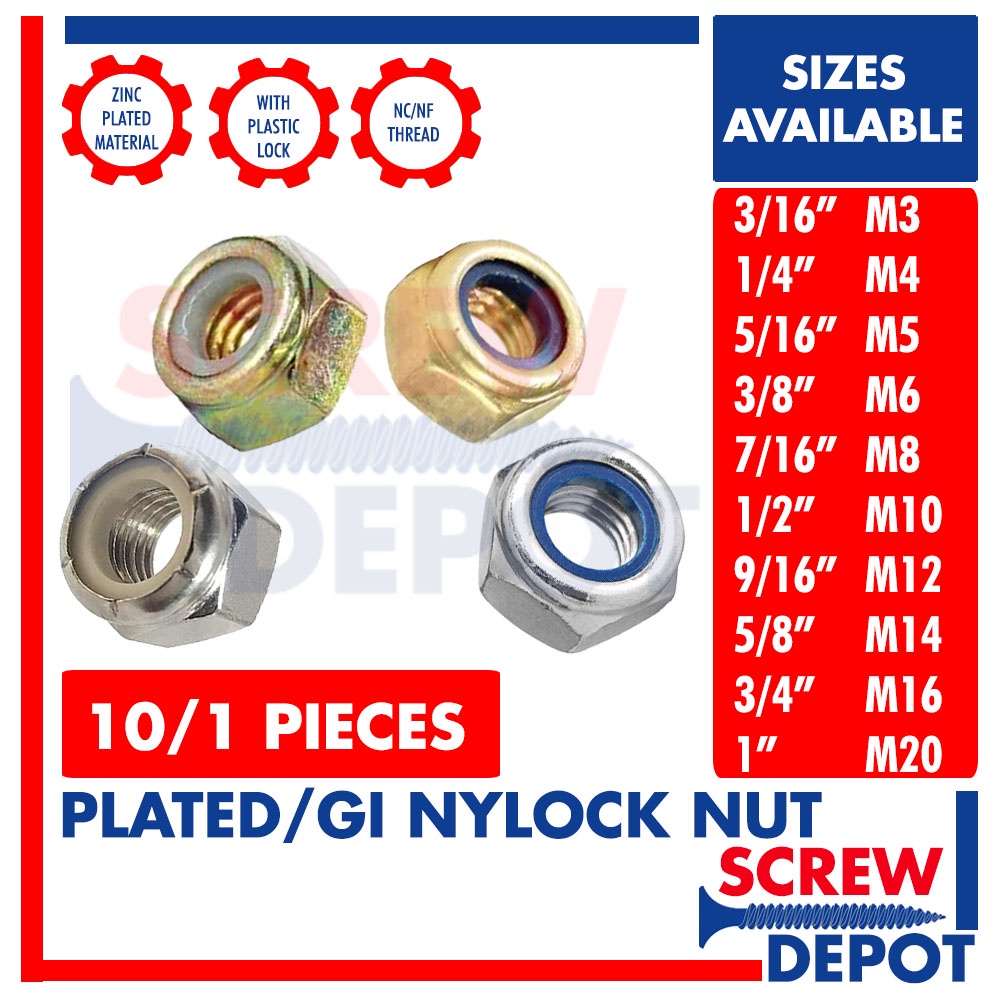 10/1PCS M3-M24 3/16-1" GI Locknut / Nylon Lock Nut / Nylock Self ...