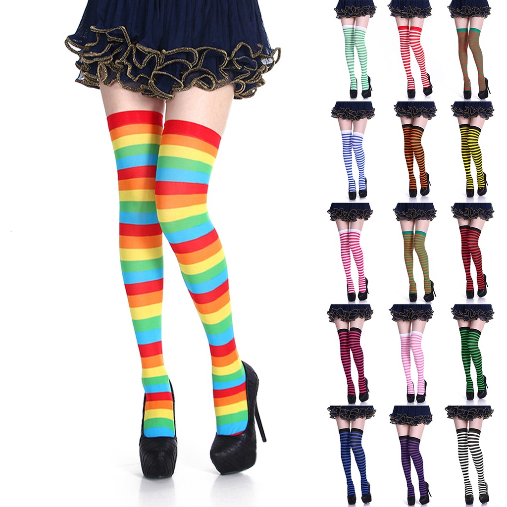 Rainbow Striped Red Christmas Over The Knee High Socks Colorful Sexy ...