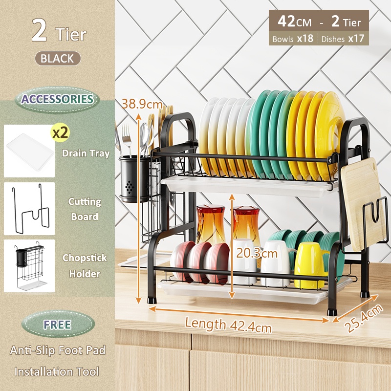 GSlife 2/3 Layers Dish Rack Stainless Steel Dish Drainer Rack Kitchen ...