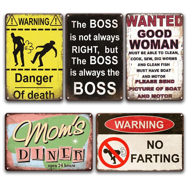 Warning No Farting Metal Wall Art Tin Sign Vintage Boss Rules Home ...