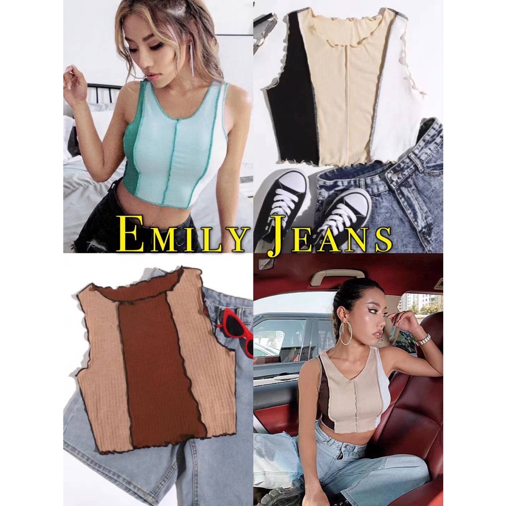EMILY Inspired Sleeveless Block Tank Crop Top BESTSELLER | Shopee ...
