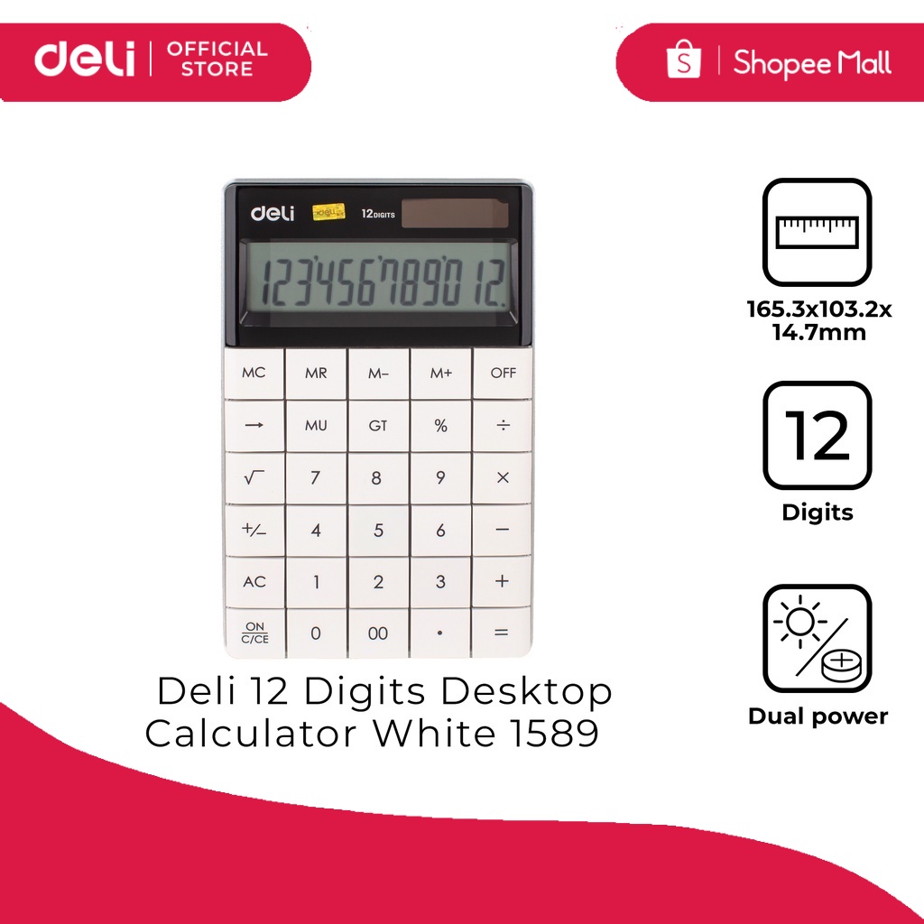 Deli E1589 12 Digit Desktop Calculator White (1PC) [75281589W] | Shopee Philippines