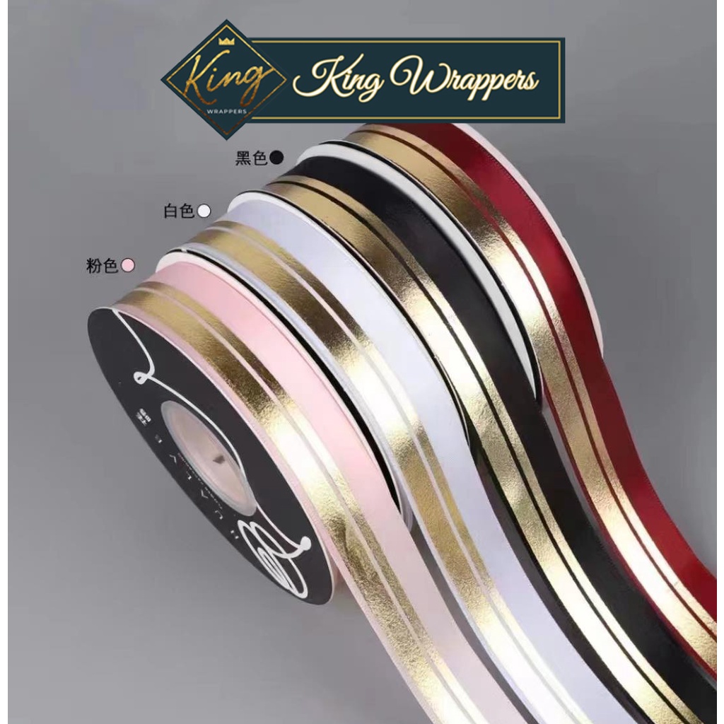 45 YardsX2.5cm Double Gold Satin Gift Wrapping Ribbon Flower Ribbon ...