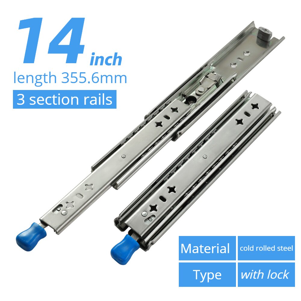 Three fold Heavy Duty Drawer Slide 53mm With Lock Fully Extended Ball ...