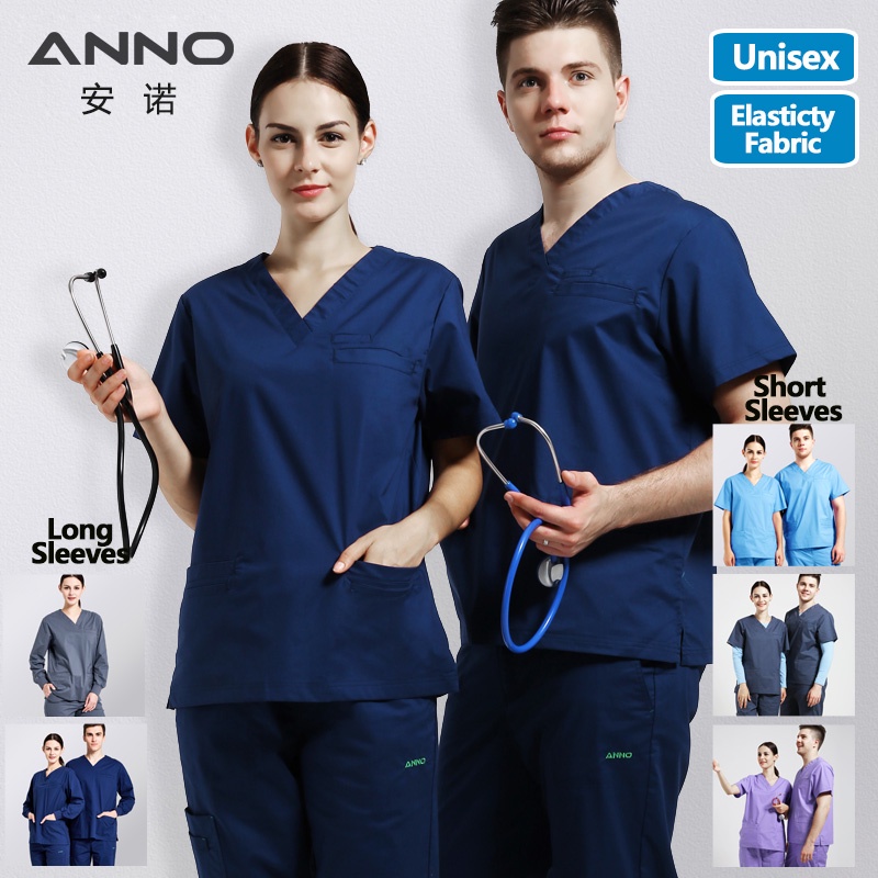 ANNO Elasticity Cotton Spandex Body Nurse Uniform For Women Men Medical ...