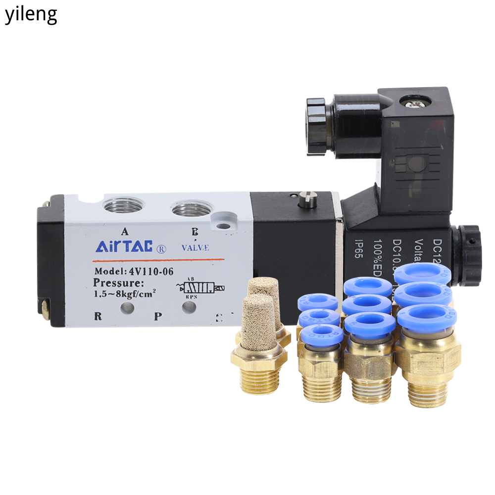 Airtac Solenoid Valve 4V110-06 5 Way 2 Way 2 Position 1/8 Inch Dc 24V Dc 12V Ac 110 V Ac220V ...