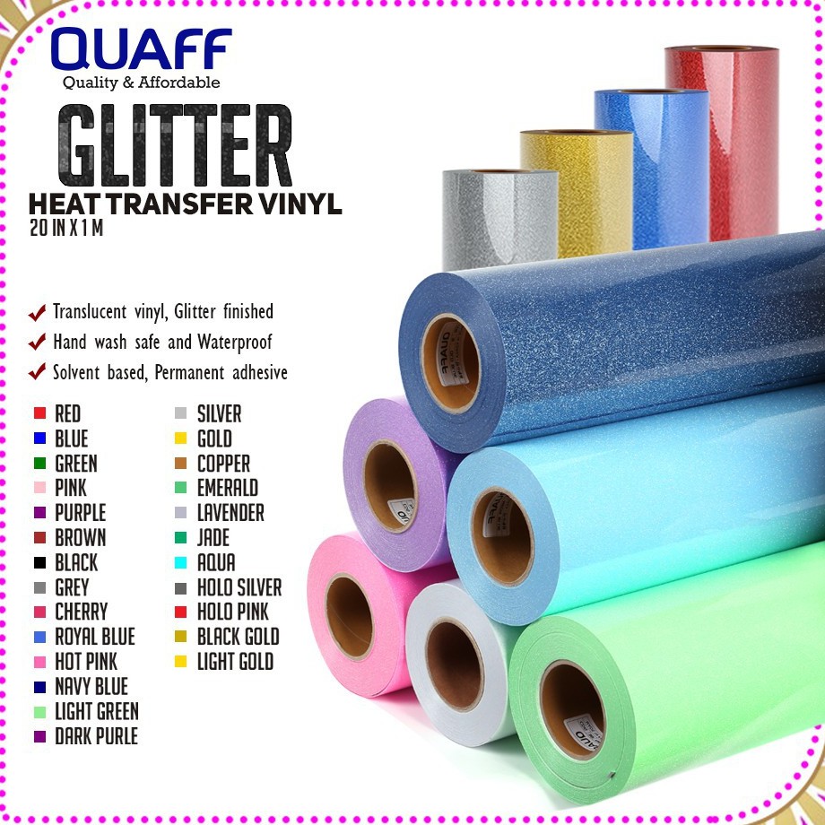 QUAFF CDG Glittered Vinyl for T-shirt Printing Heat Transfer Vinyl ...