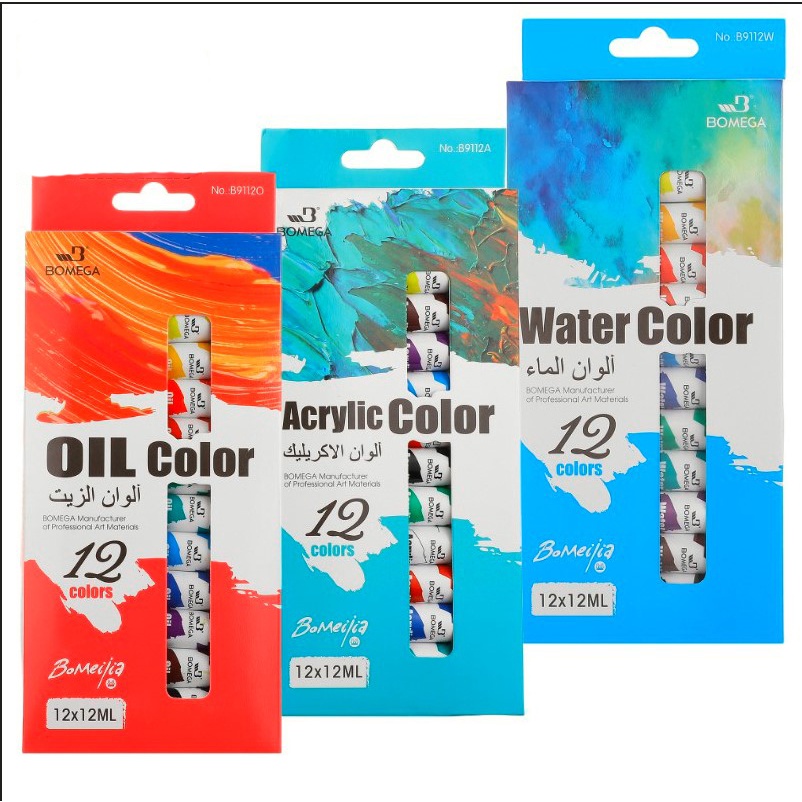 Acrylic/Water/Oil Color Paint A/W/O 12COLORS 12ML Per Bottle (1 Brush ...