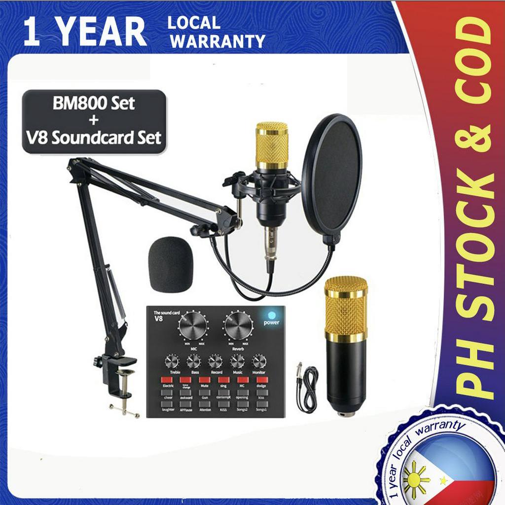 100% Original Meet BM-800 Condenser Microphone Kit With V8 Multifunctional Live Sound Card ...