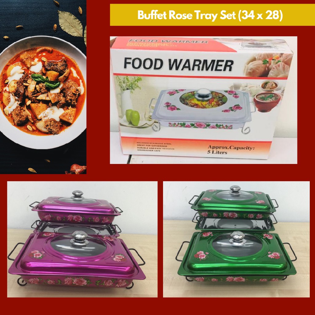 34X28 RECTANGLE BUFFET FOOD TRAY SET BUNGA ROSE / BEKAS TRAY LAUK PAUK ...