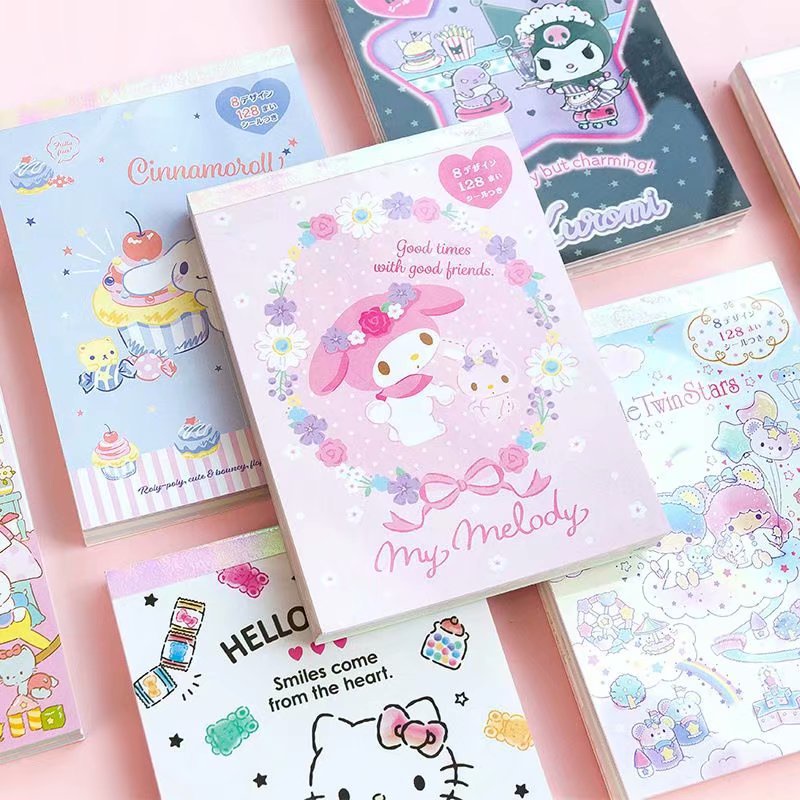 128 Sheets Sanrio Notepad Colorful Papers Cute Memo Book with 1 Sheet ...