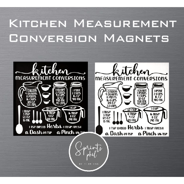 KITCHEN MEASUREMENT CONVERSION MAGNETS IN BLACK OR WHITE FRIDGE MAGNETS ...