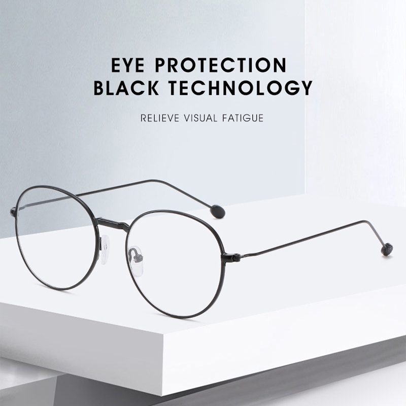 Retro Art Anti-blue Glasses Classic Round Frame Men Women Flat Mirror ...
