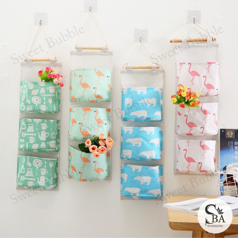 3 Layers Cotton Linen Storage Hanging Bag Wardrobe Organizer Sundries ...