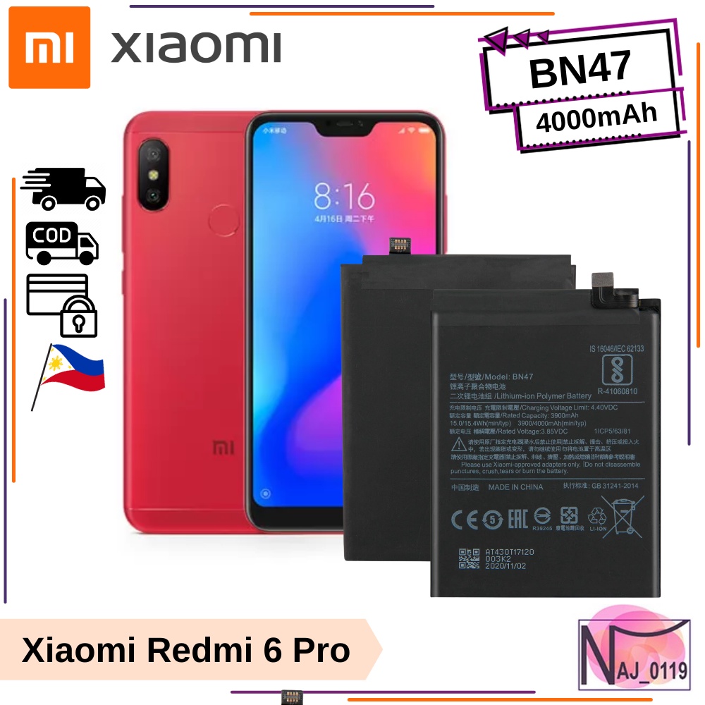 Xiaomi Redmi 6 Pro Battery | Model: BN47 (4000mAh) High Quality ...