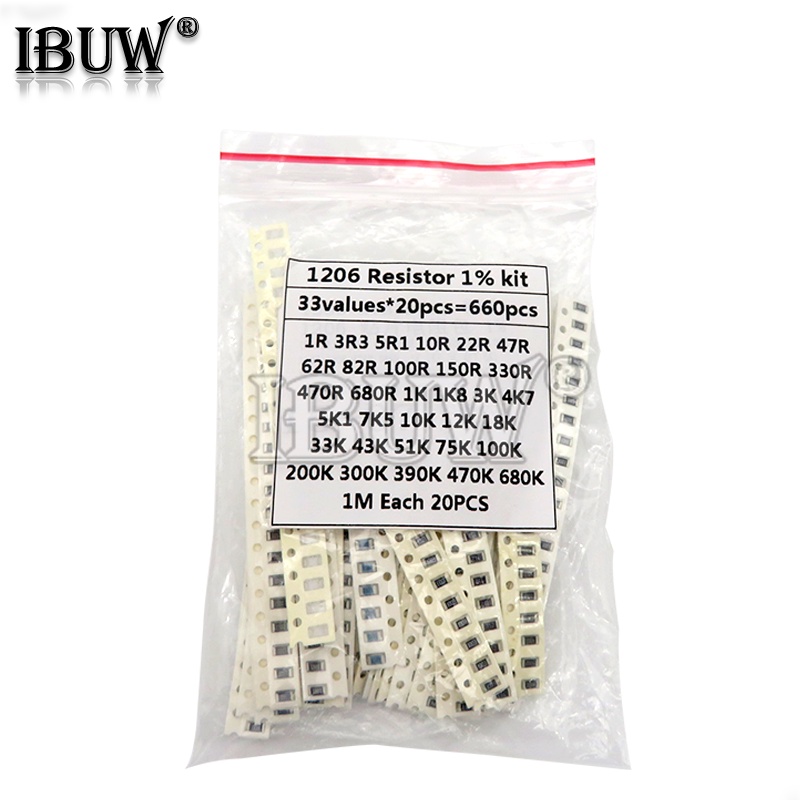 1206 SMD Resistor Kit Assorted Kit igmopnrq 1ohm-1M ohm 1% 33valuesX ...