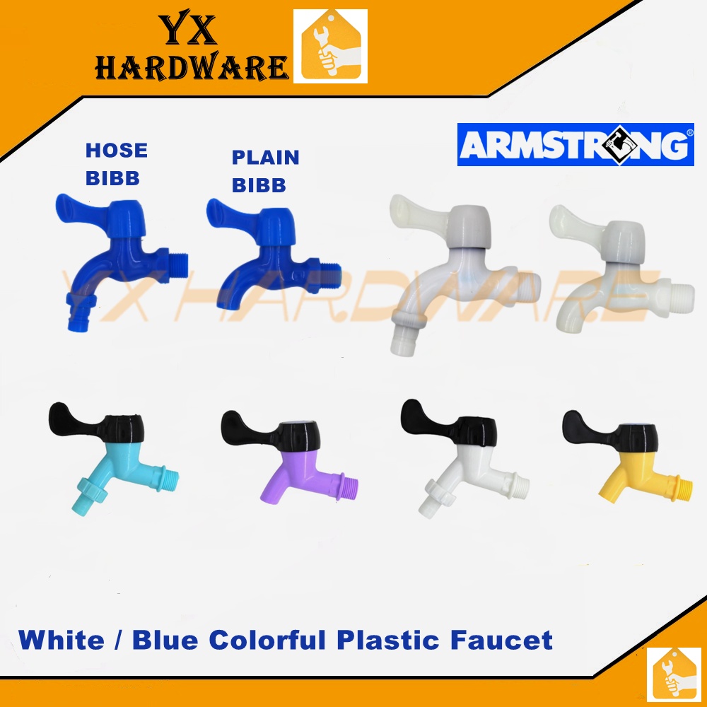 PVC Faucet White / Blue Colorful Plastic Faucet Plain Bibb And W/ Hose ...