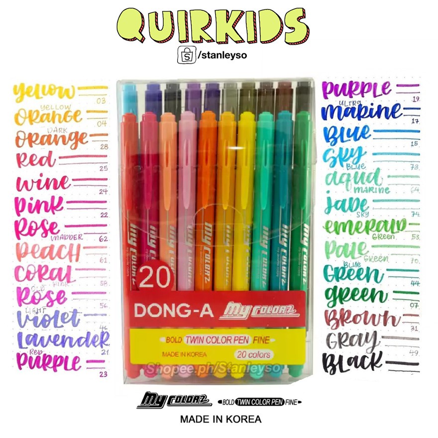 Dong-A My Color Colored Twin Tip Marker Pens 20 Pack | Shopee Philippines